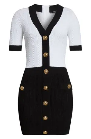 Balmain Colorblock Twisted Cable Knit Sweater Dress