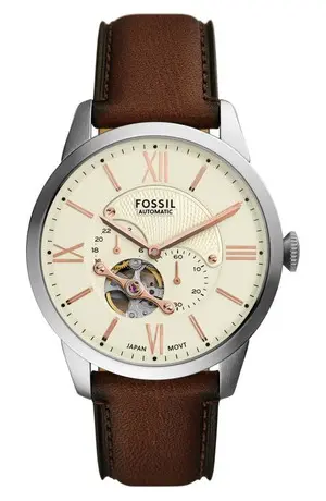 Fossil Townsman Automatic Leather Strap Watch - Brown