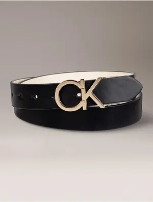 Calvin Klein Monogram Logo Plaque Reversible Belt - Black / Bone