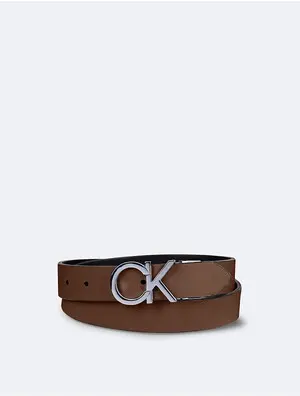 Calvin Klein Monogram Logo Plaque Reversible Belt - Black / Brown