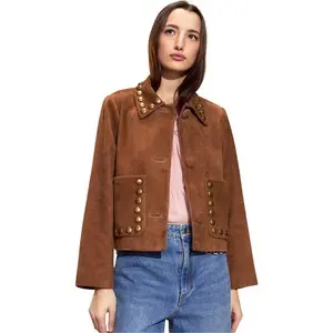 Cynthia Rowley Studded Suede Cropped Jacket - Brown