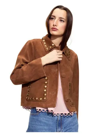 Cynthia Rowley Studded Suede Cropped Jacket