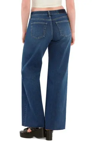HINT OF BLU Raw Hem Wide Leg Jeans - Storm Denim