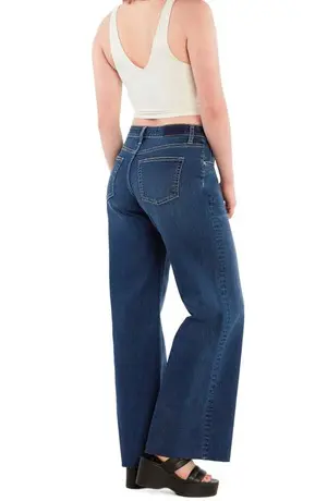 HINT OF BLU Raw Hem Wide Leg Jeans - Storm Denim