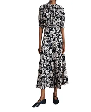 GHOST LONDON Floral Printed Dolly Midi Dress - Black