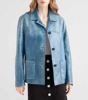 Prada Nappa Leather Jacket - Blue