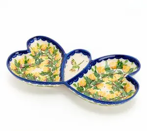 LIDIA'S POLISH POTTERY Hand Painted Butterfly Divided Platter - One-color