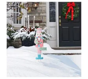 GLITZHOME 36'h Metal Christmas Pink Nutcracker Arden Stake - One-color