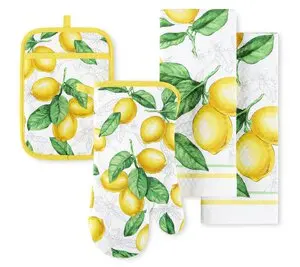 MARTHA STEWART Lemons Towel, Oven Mitt & Pot Ho Lder 4-pack Set - One-color