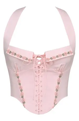 House Of Cb Embroidered Tie Front Corset