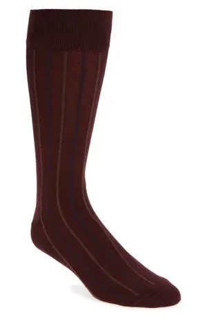 Nordstrom Vertical Stripe Cotton Blend Dress Socks - Burgundy- Navy- Khaki