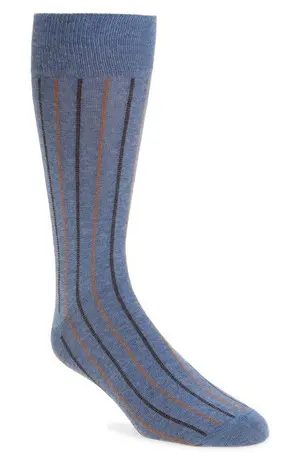 Nordstrom Vertical Stripe Cotton Blend Dress Socks - Denim- Brown- Tan
