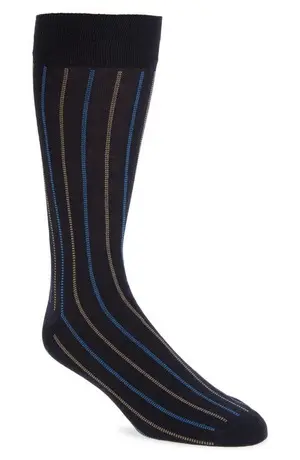 Nordstrom Vertical Stripe Cotton Blend Dress Socks - Navy- Burgundy- Blue
