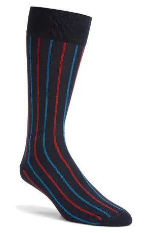 Nordstrom Vertical Stripe Cotton Blend Dress Socks - Navy- Red- Blue
