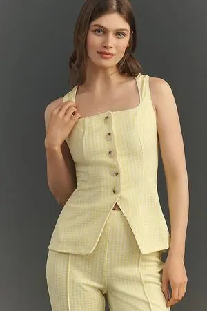 Maeve Structured Longline Vest Top - Yellow Pattern