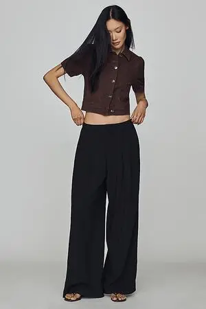 Maeve Puff-sleeve Crop Denim Jacket - Chocolate