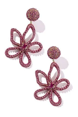 Deepa Gurnani Fiorella Flower Drop Earrings - Pink