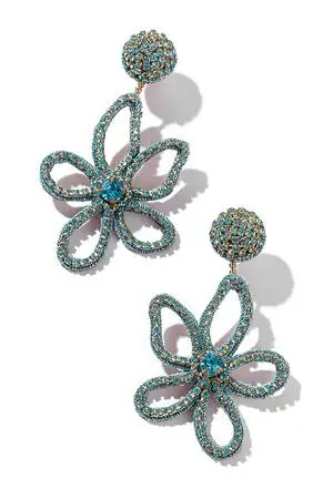 Deepa Gurnani Fiorella Flower Drop Earrings Turquoise