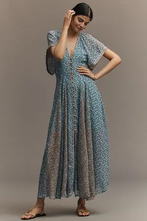 anthropologie dusty blue dress Isabela Striped Sweetheart Midi Dress main image 1