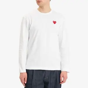 Play Comme Des Garcon Long Sleeve Basic Logo T-shirt - White/red