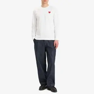 Play Comme Des Garcon Long Sleeve Basic Logo T-shirt - White/red