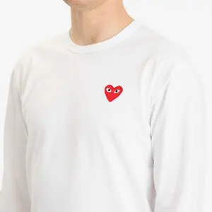 Play Comme Des Garcon Long Sleeve Basic Logo T-shirt - White/red