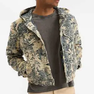 Acne Studios Distressed Monogram Hooded Jacket - Mid Blue