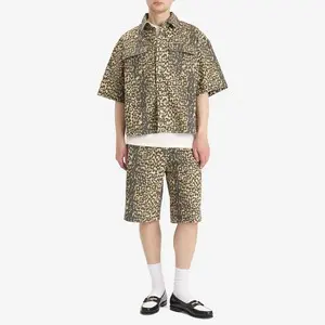 Rhude Leopard-print Denim Shorts - Black/tan