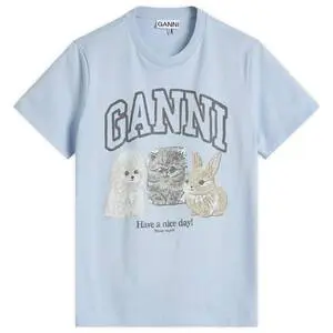 GANNI Basic Cotton Jersey Animals Relaxed T-shirt - Chambray Blue