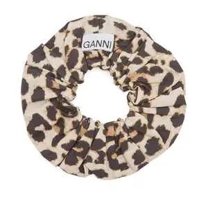 GANNI Printed Cotton Scrunchie - Leopard
