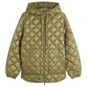 Moncler Shiny Quilted Hood Overshirt - Khaki