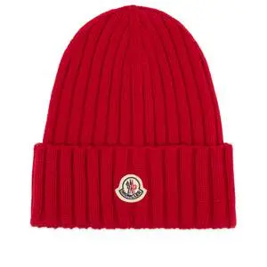 Moncler Moncler Ribbed Knit Beanie Burgundy