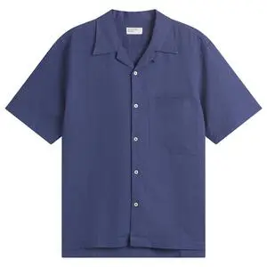 Universal Works Linen Cotton Camp Shirt - Blue