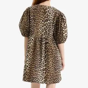GANNI Printed Cotton Mini Dress With Tie String