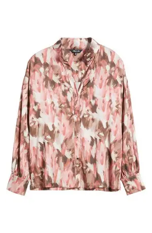 Misook Brushstroke Print Crêpe De Chine Button-up Shirt
