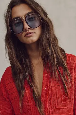Free People Aviator Sunglasses With Detailed Brow Bar Cherry/ocean