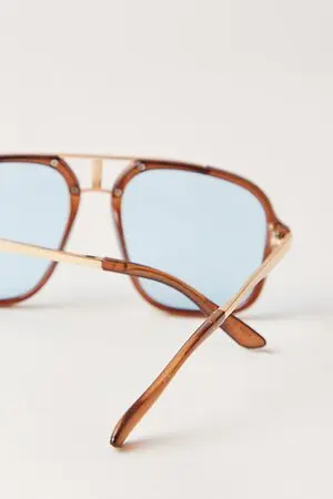 Free People Aviator Sunglasses With Detailed Brow Bar - Cocoa