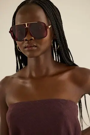 Free People Aviator Sunglasses With Detailed Brow Bar - Wine