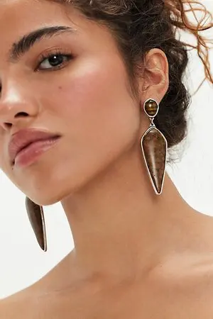 Free People Star Dust Dangle Earrings - Tigers Eye And Brass