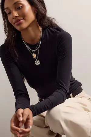 Free People Seamless Modal Long Sleeve Top - Black