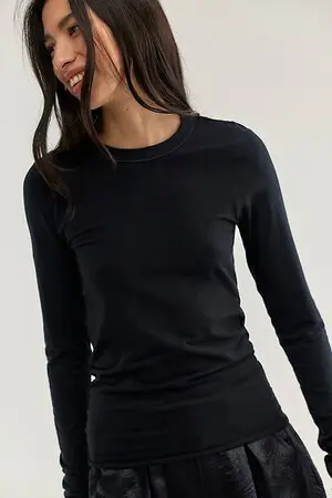 Free People Seamless Modal Long Sleeve Top - Black