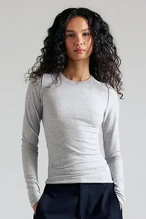 Free People Seamless Modal Long Sleeve Top - Heather Grey
