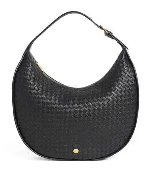 Harrods Large Leather Woven Shoulder Bag - Black
