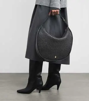 Harrods Large Leather Woven Shoulder Bag - Black