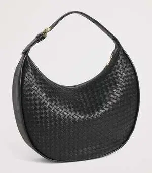 Harrods Large Leather Woven Shoulder Bag - Black