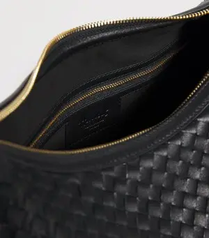 Harrods Large Leather Woven Shoulder Bag - Black