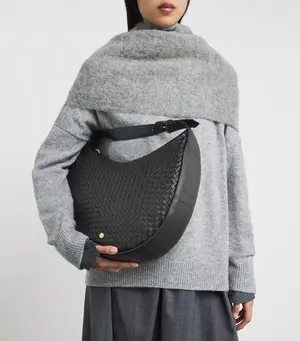 Harrods Large Leather Woven Shoulder Bag - Black