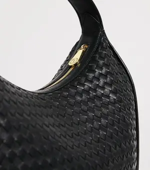 Harrods Large Leather Woven Shoulder Bag - Black
