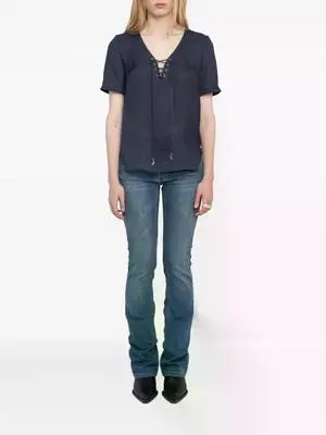 Zadig&Voltaire Lace-up V-neck T-shirt - Blue