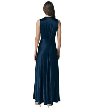 GHOST LONDON River V-neck Button Satin Maxi Dress - Blue